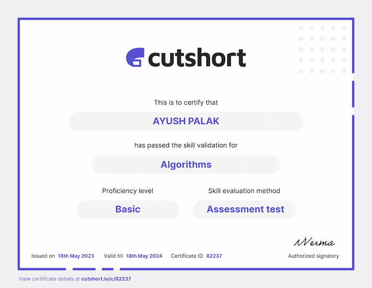 AYUSH's skill certificate for undefined | Cutshort